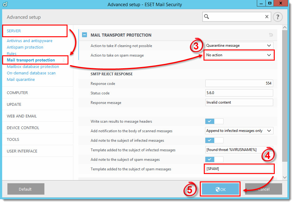 Configure ESET Mail Security To Move Unsolicited Emails Into The User 