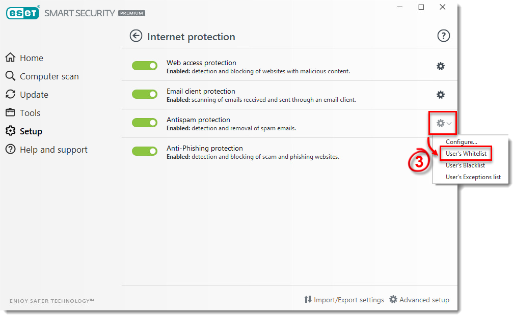 [KB3444] Add, edit, or delete a Whitelist entry in ESET Windows home ...