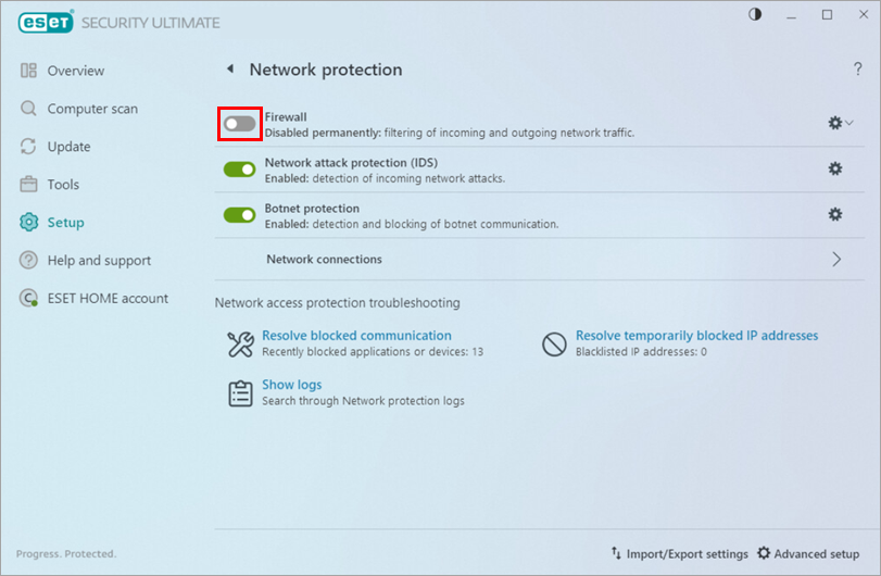 [KB3198] Pause or disable the ESET Firewall